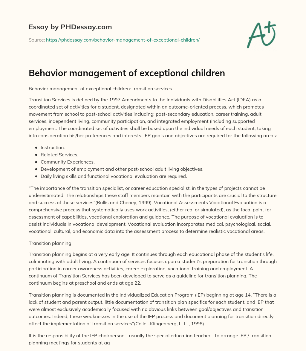Behavior management of exceptional children - PHDessay.com