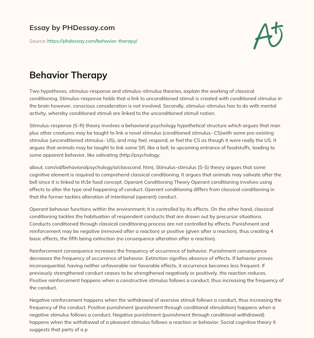Behavior Therapy - PHDessay.com