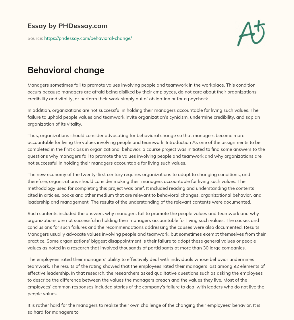 Behavioral change - PHDessay.com