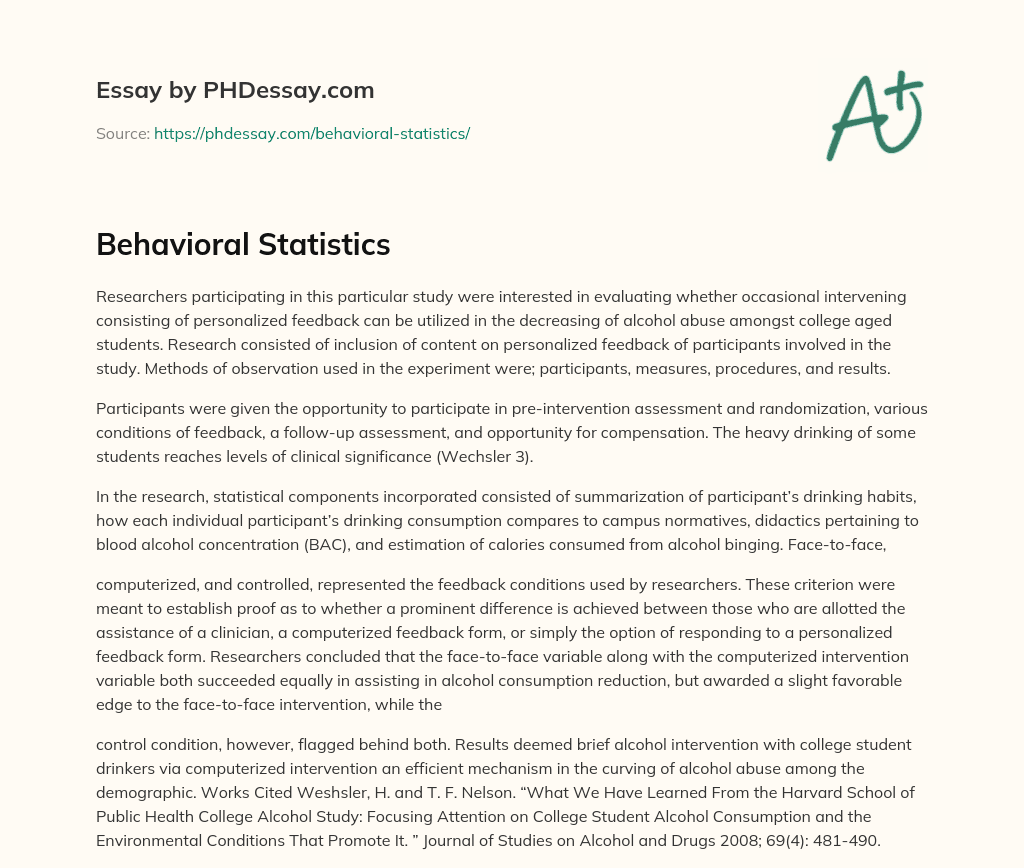 Behavioral Statistics (300 Words) - PHDessay.com