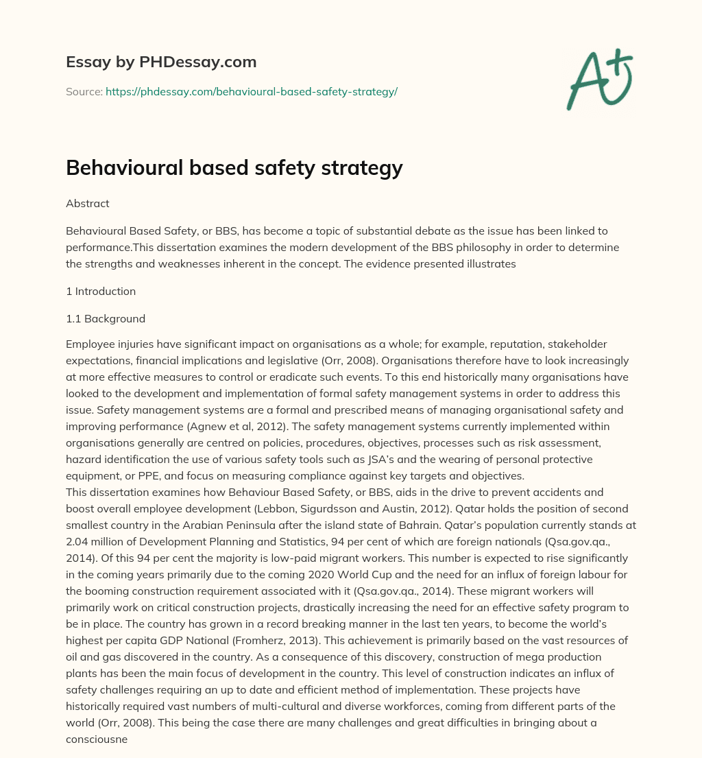 Behavioural Based Safety Strategy Essay Example - PHDessay.com