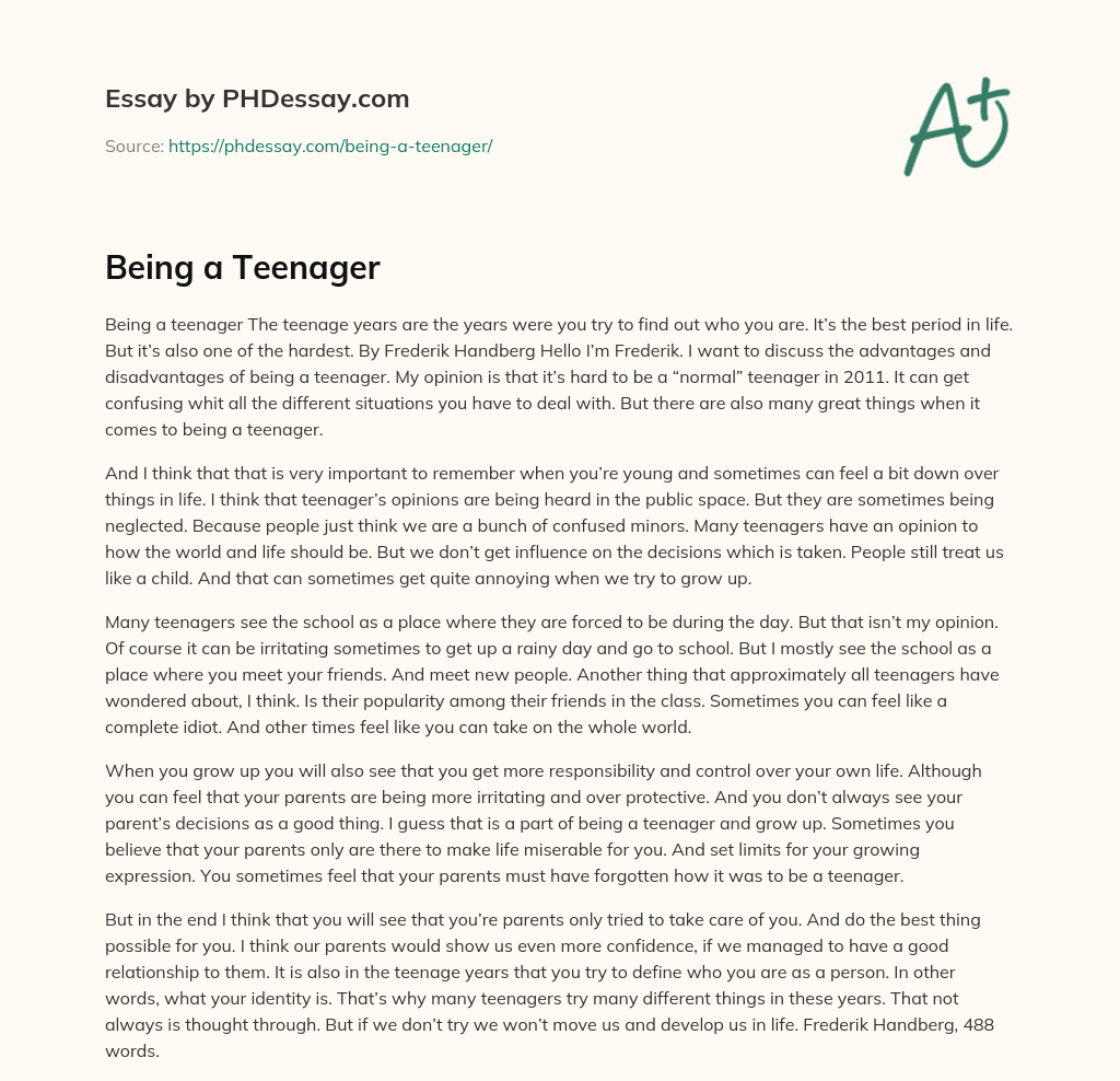 Being a Teenager (500 Words) - PHDessay.com