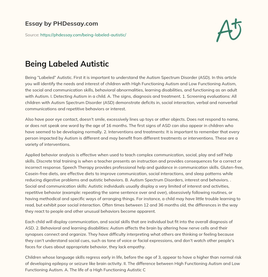 Being Labeled Autistic - PHDessay.com