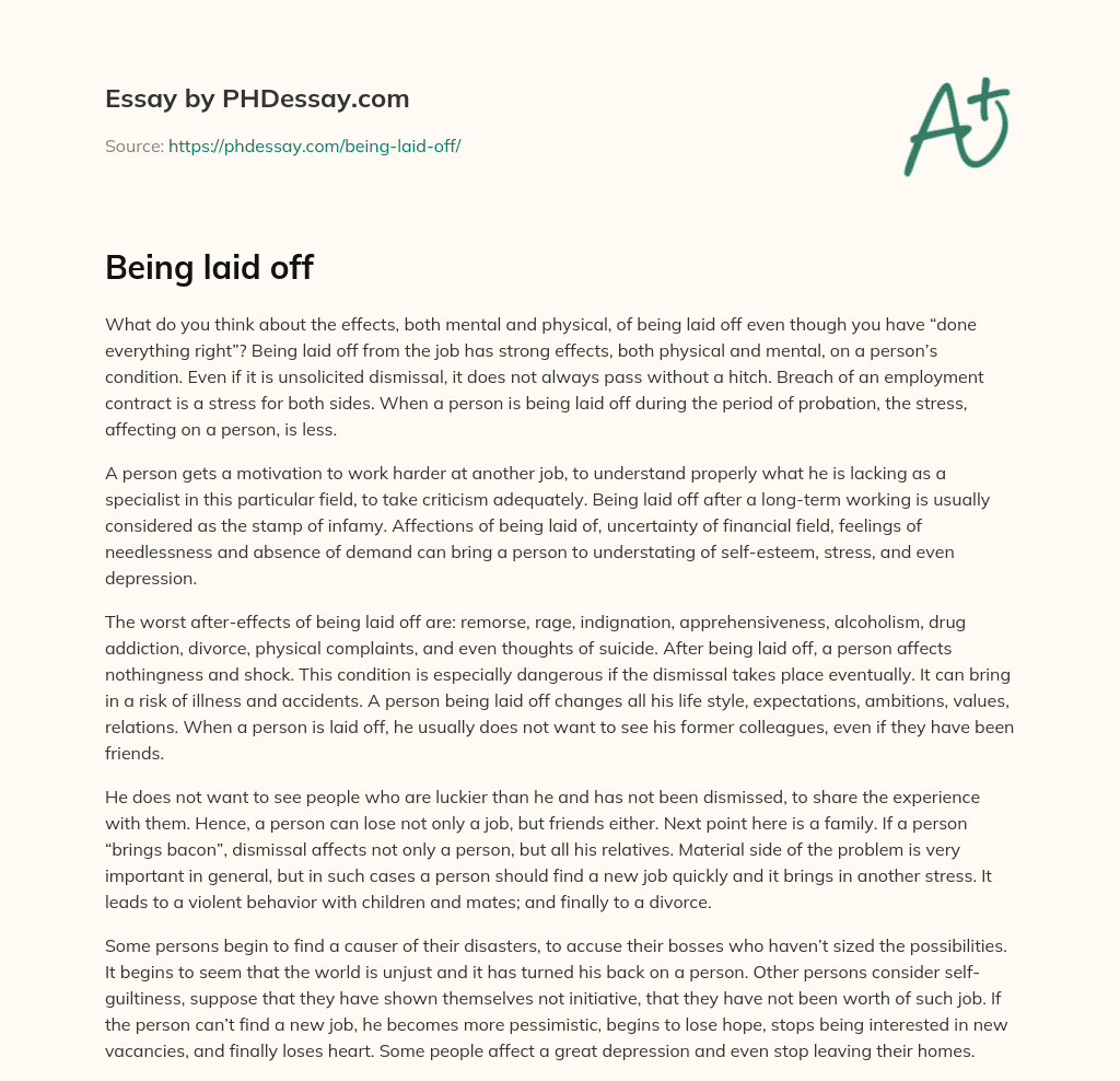 Being Laid Off Essay Example (400 Words) - PHDessay.com