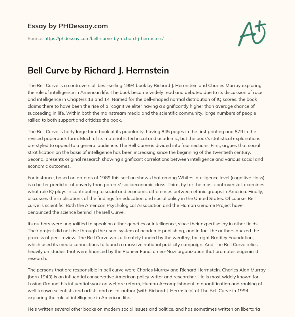Bell Curve By Richard J. Herrnstein Thesis Example - PHDessay.com