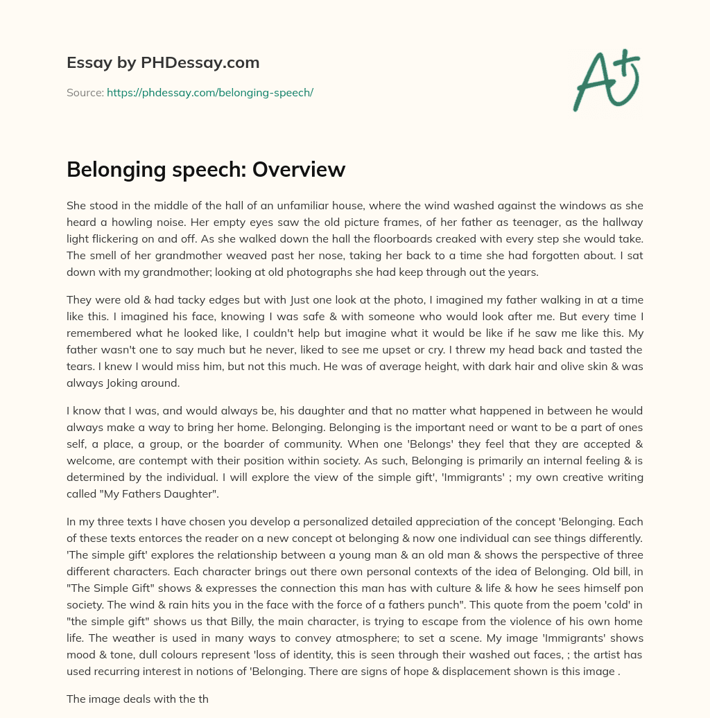 Belonging speech: Overview - PHDessay.com