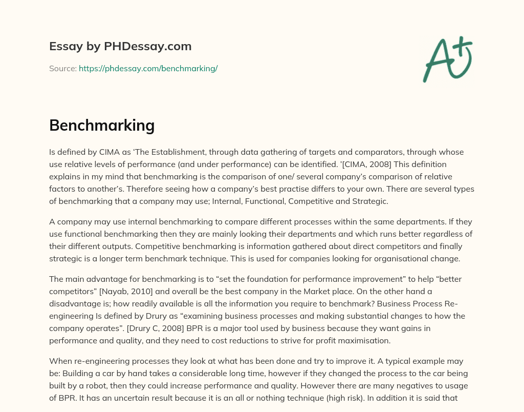 Benchmarking (300 Words) - PHDessay.com
