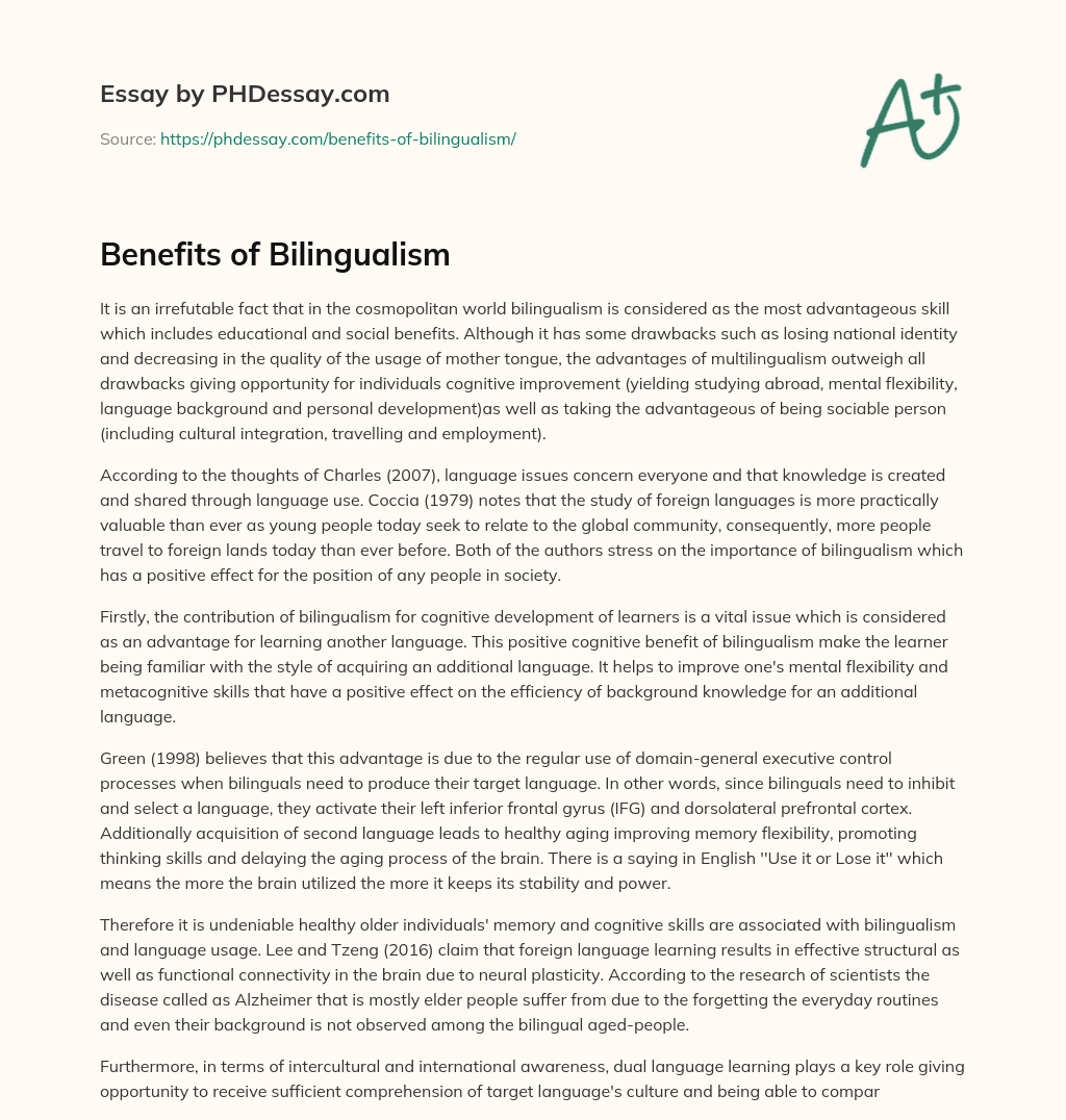 Benefits of Bilingualism - PHDessay.com