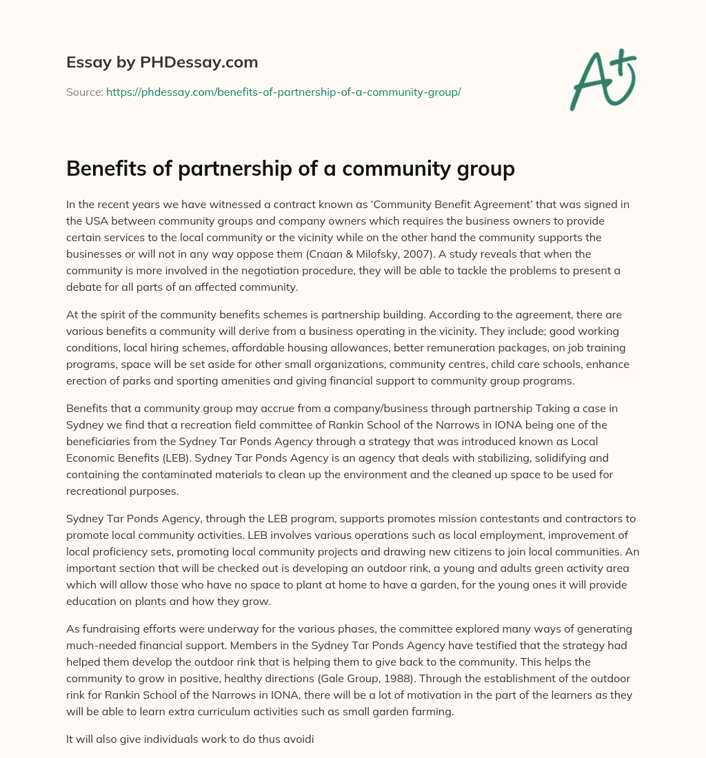 Benefits of partnership of a community group - PHDessay.com
