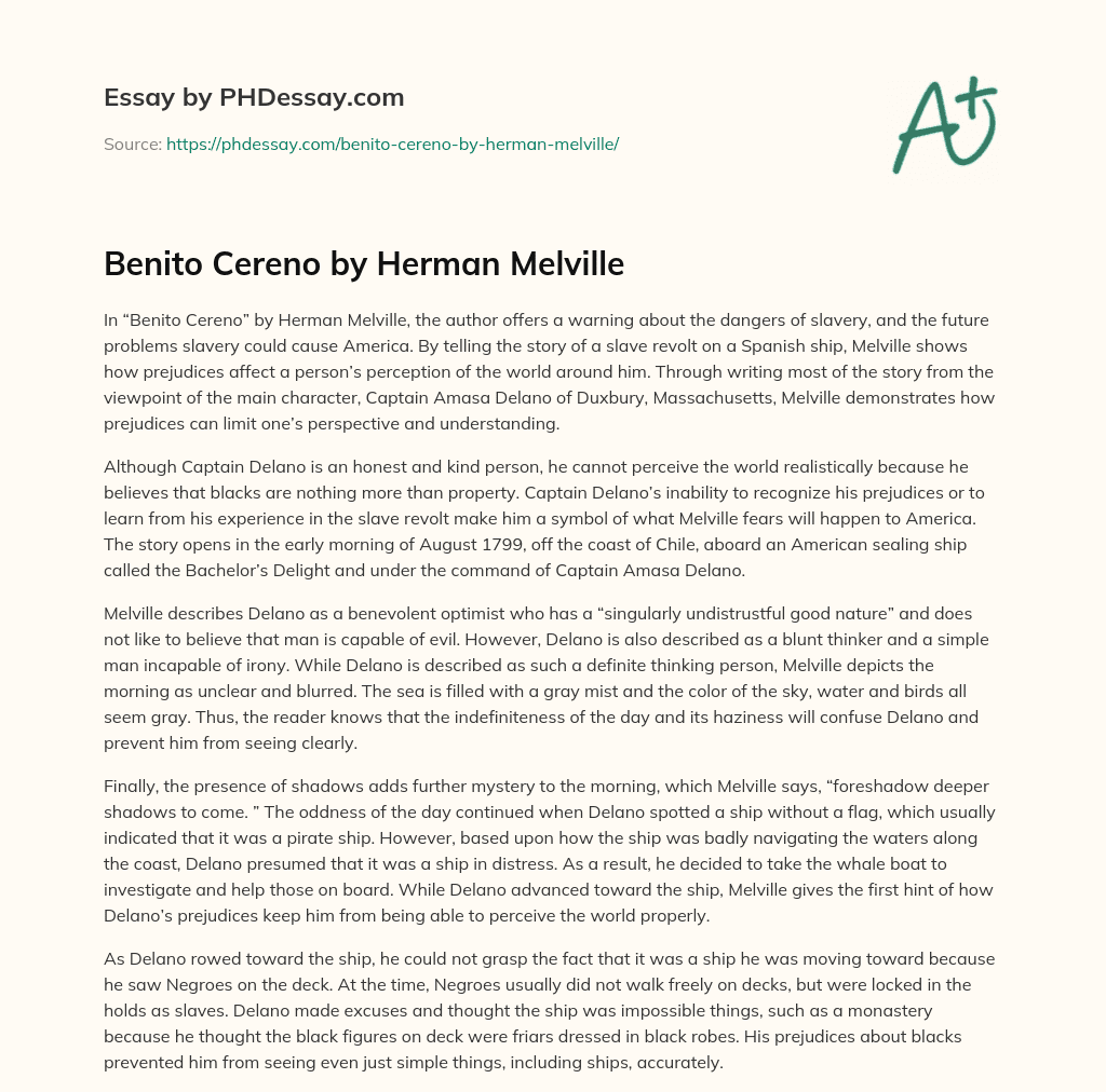 Benito Cereno by Herman Melville - PHDessay.com