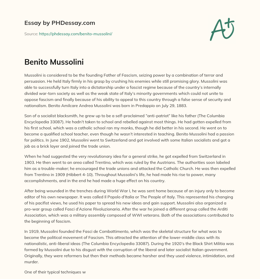 Benito Mussolini - PHDessay.com