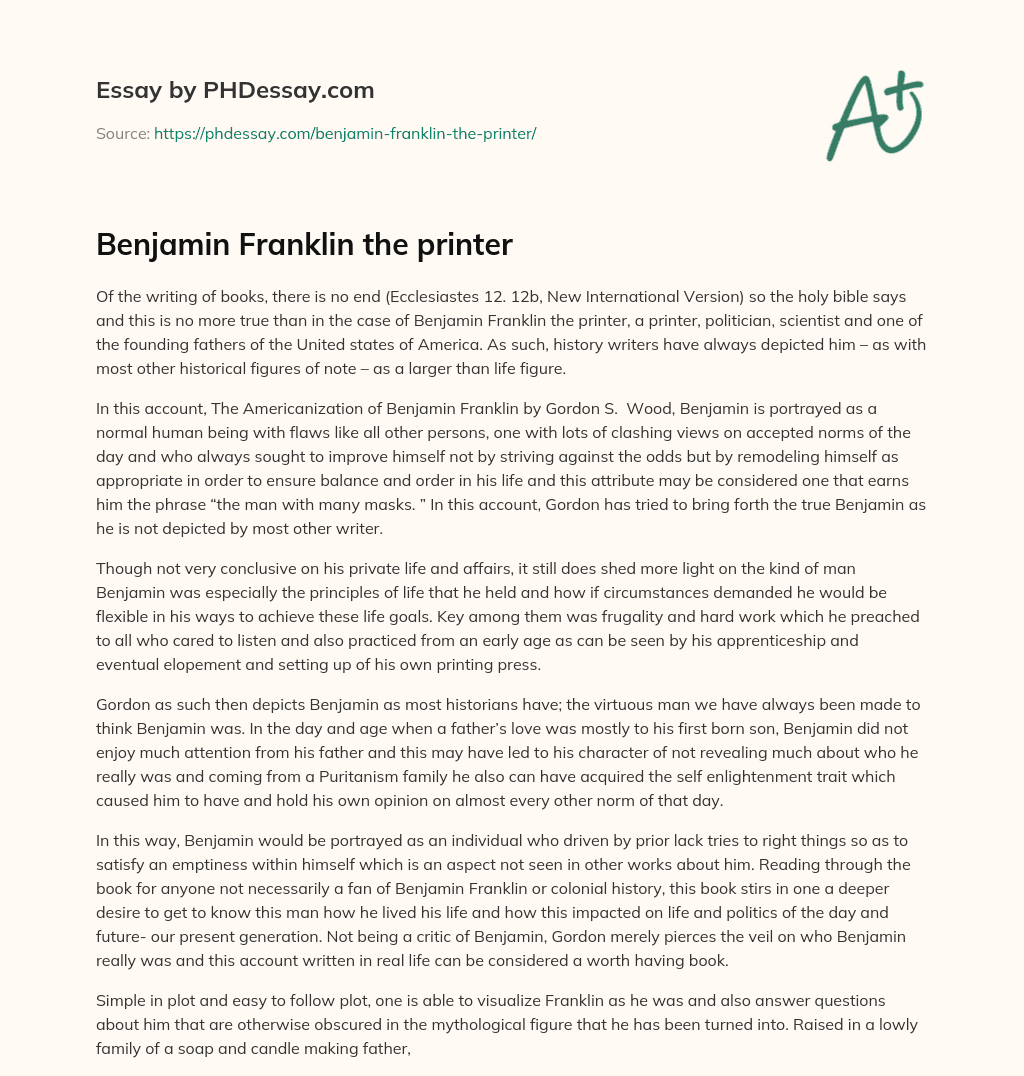 Benjamin Franklin the printer - PHDessay.com