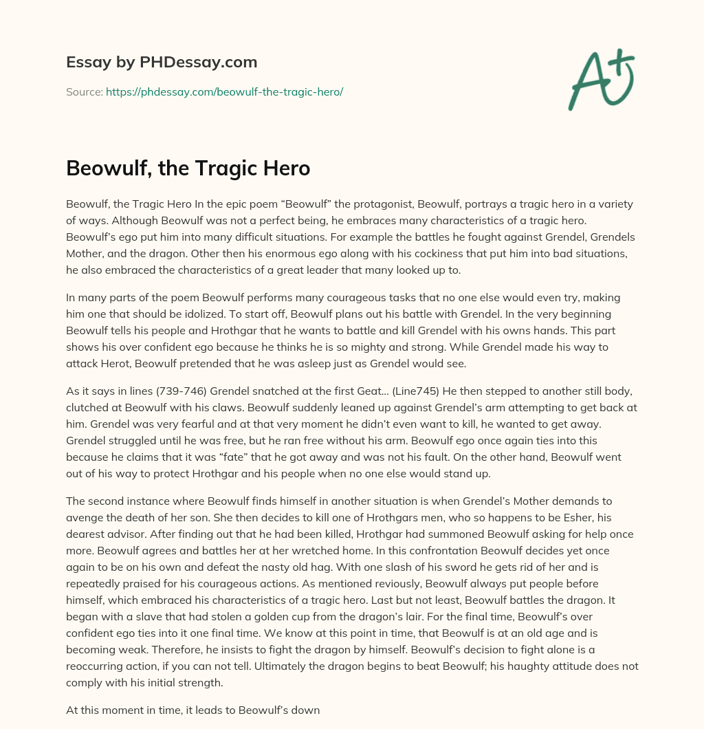 Beowulf, the Tragic Hero (600 Words) - PHDessay.com