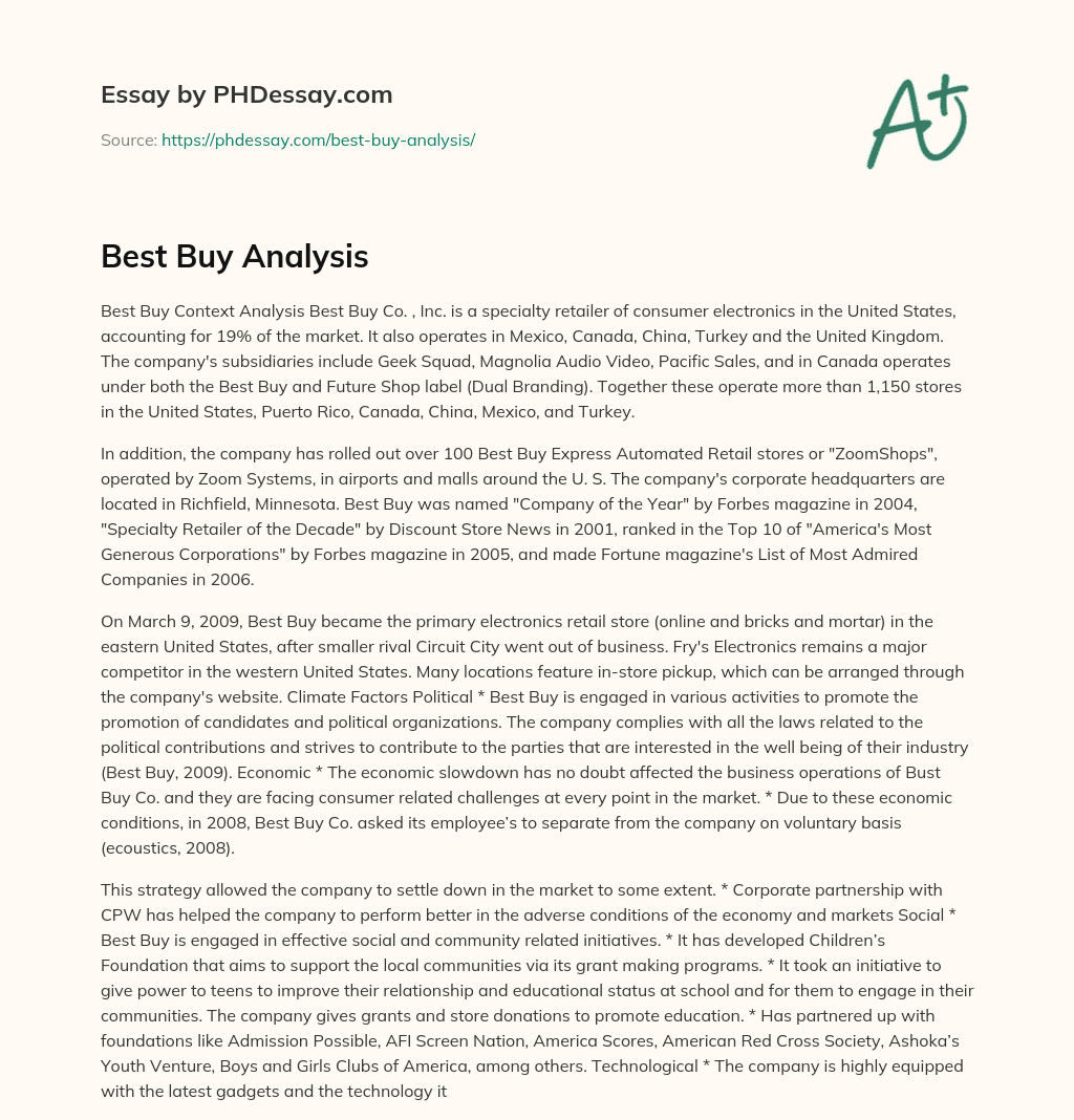 Best Buy Analysis - PHDessay.com