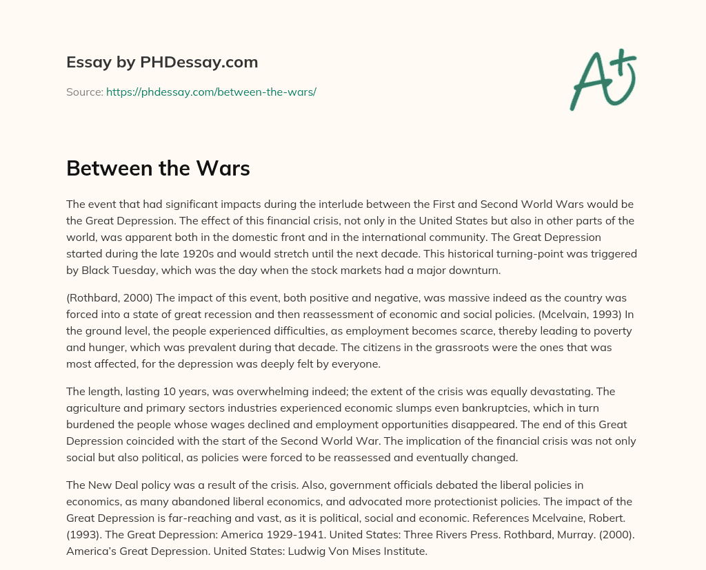Between the Wars (300 Words) - PHDessay.com