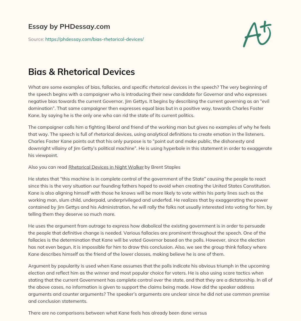 Bias & Rhetorical Devices - PHDessay.com