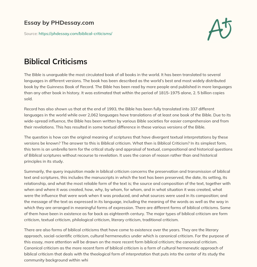 Biblical Criticisms - PHDessay.com