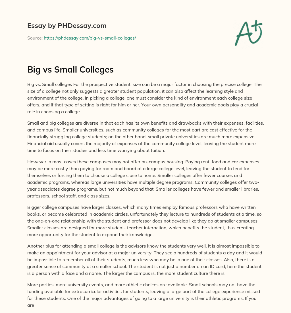 Big vs Small Colleges (600 Words) - PHDessay.com