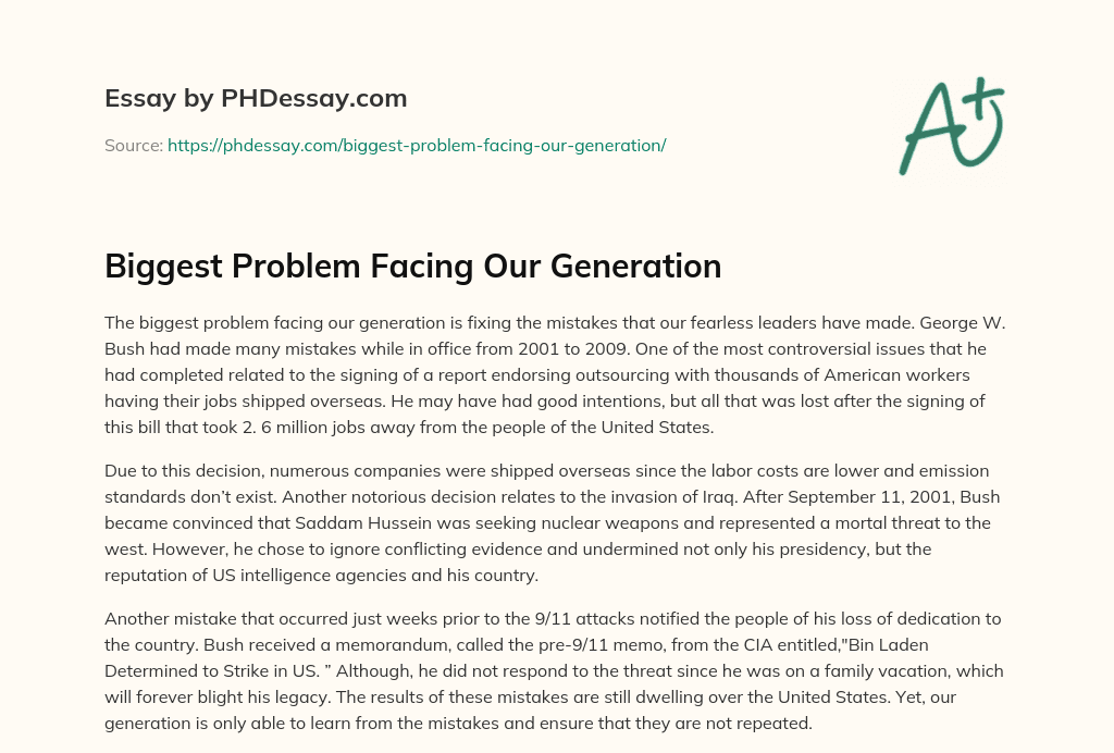 Biggest Problem Facing Our Generation (300 Words) - PHDessay.com