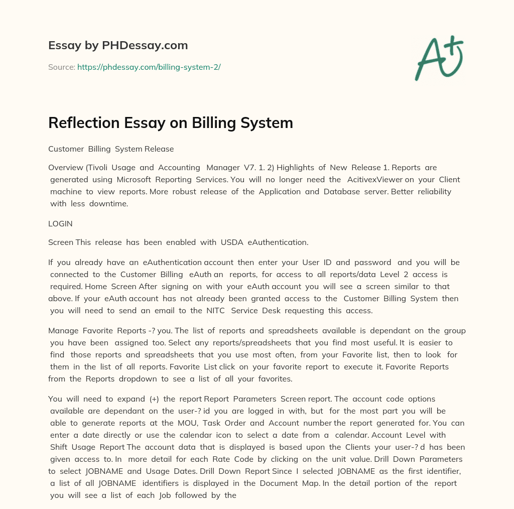 Reflection Essay on Billing System - PHDessay.com