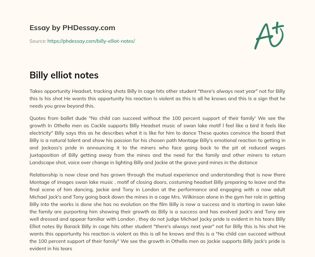 Billy elliot notes - PHDessay.com