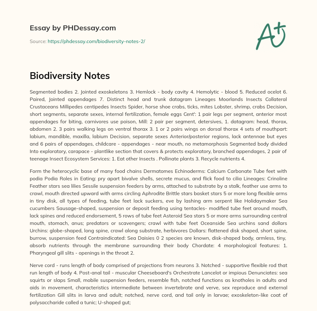 Biodiversity Notes (600 Words) - PHDessay.com