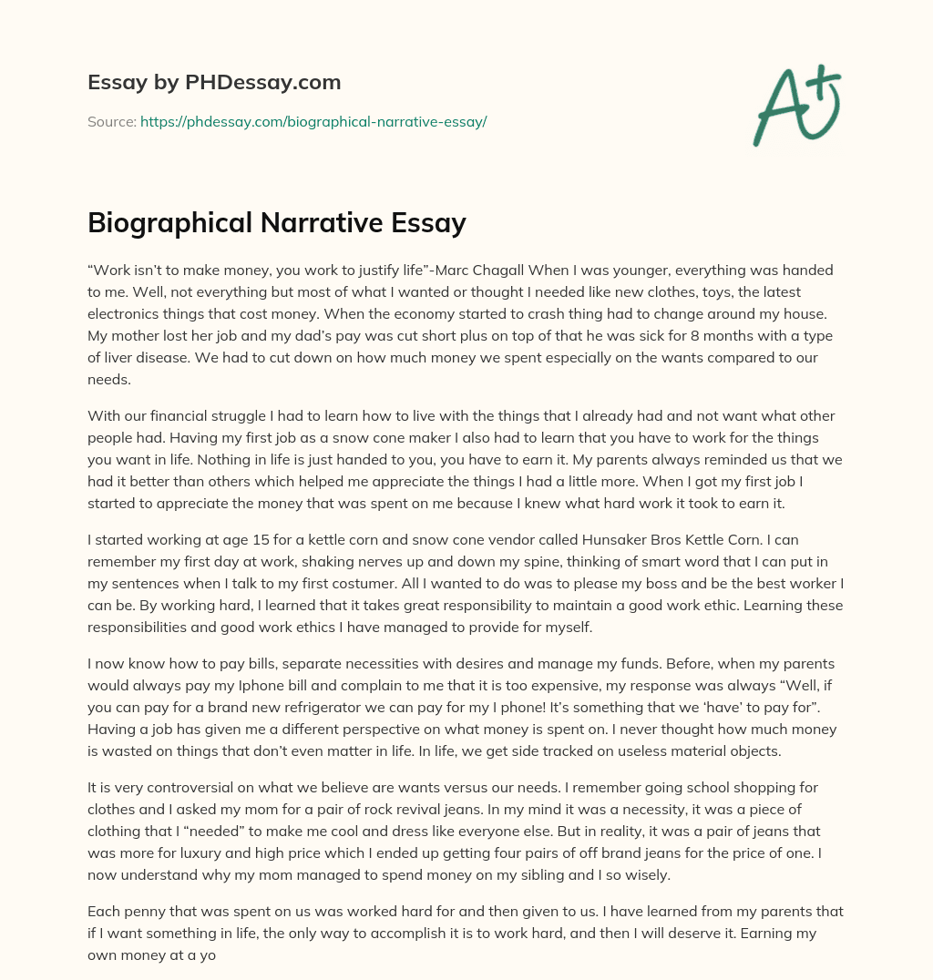 Biographical Narrative Essay - PHDessay.com