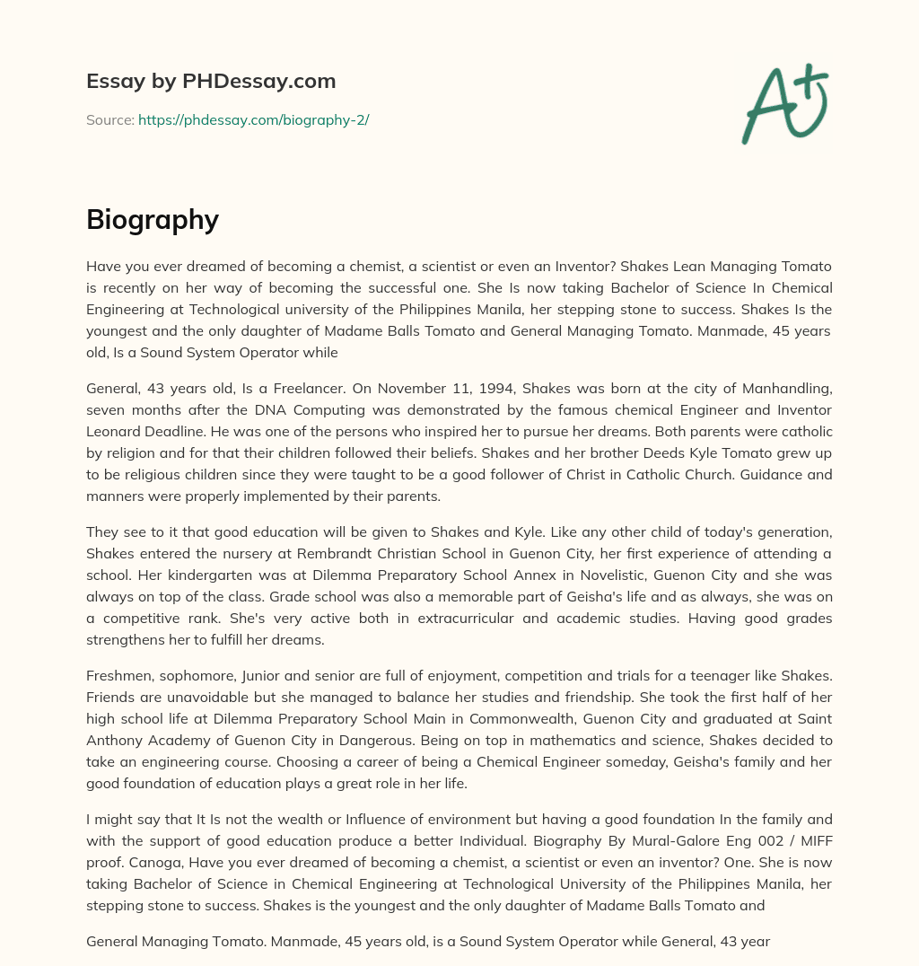 Biography (600 Words) - PHDessay.com