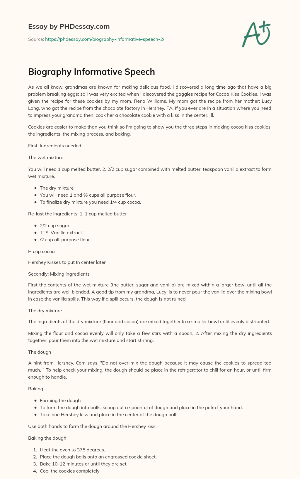 Biography Informative Speech (600 Words) - PHDessay.com