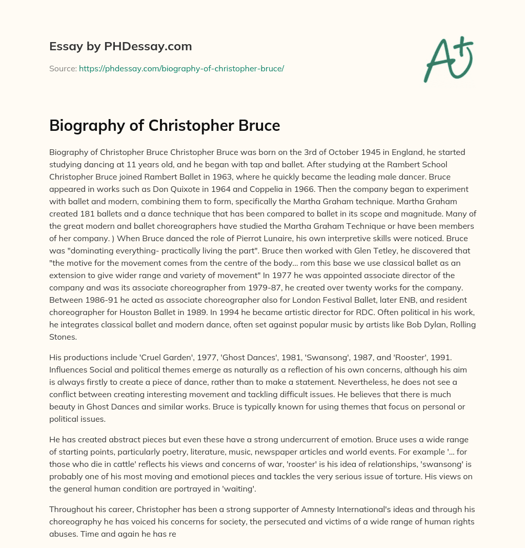 Biography of Christopher Bruce - PHDessay.com