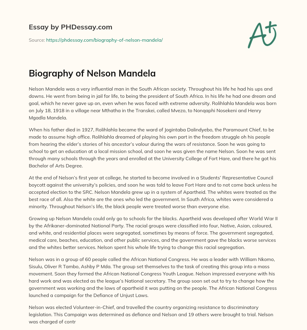 Biography of Nelson Mandela - PHDessay.com