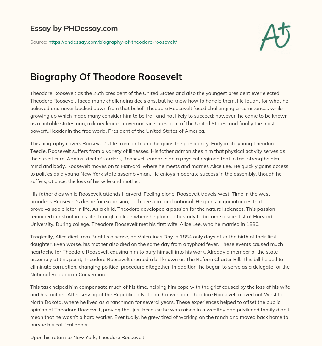 Вiography Of Theodore Roosevelt - PHDessay.com