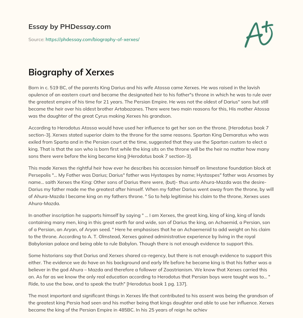 Biography of Xerxes - PHDessay.com