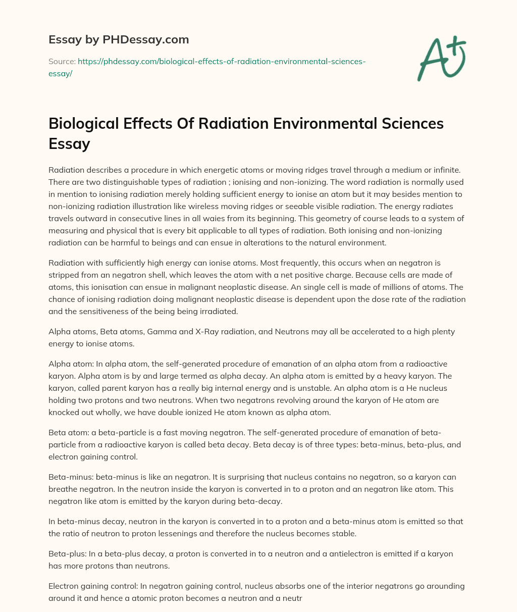 Biological Effects Of Radiation Environmental Sciences Essay - PHDessay.com