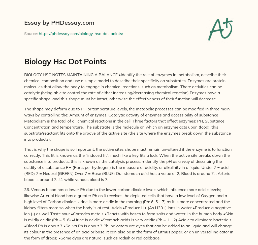 Biology Hsc Dot Points 500 Words PHDessay