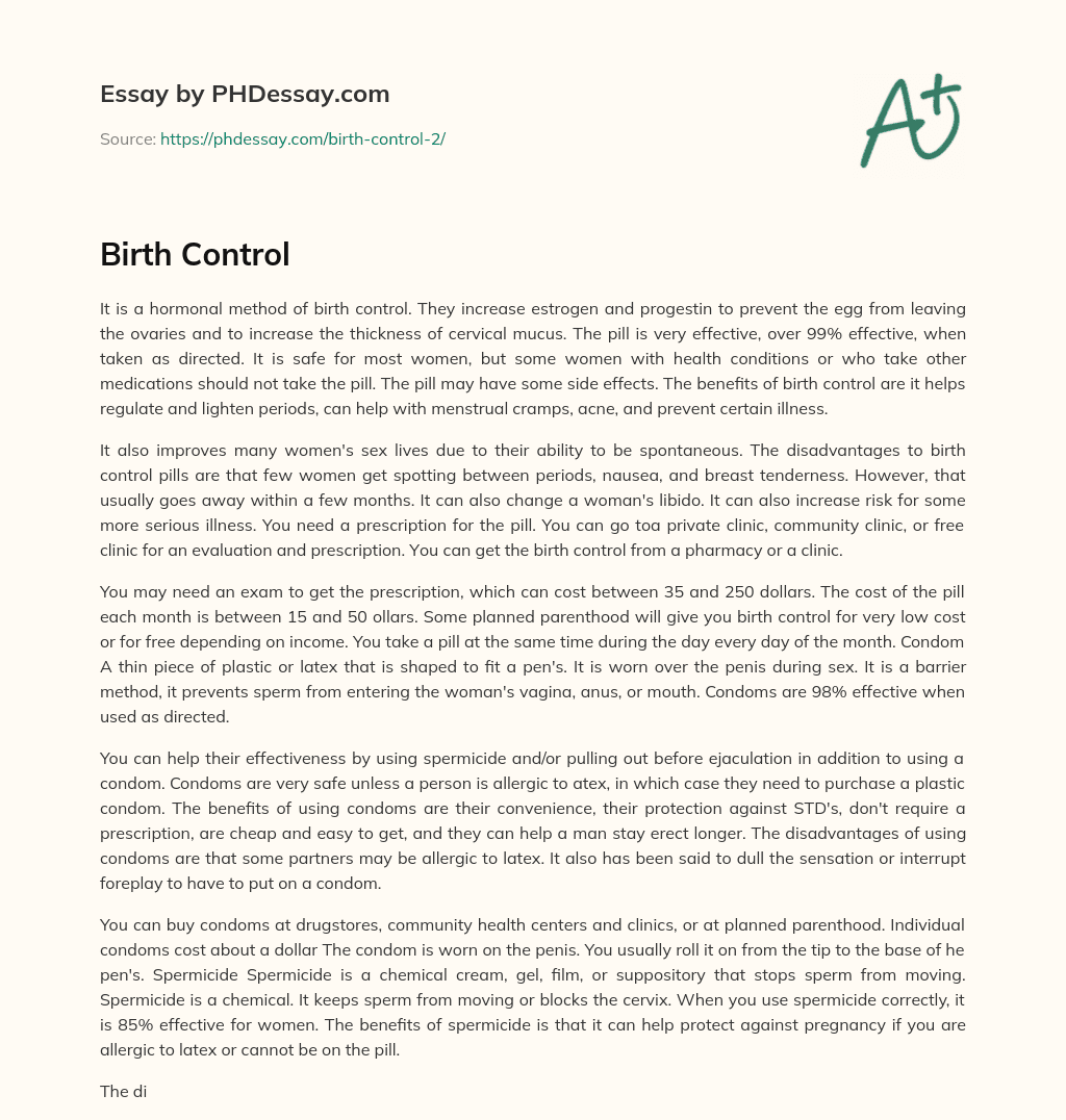 Birth Control - PHDessay.com