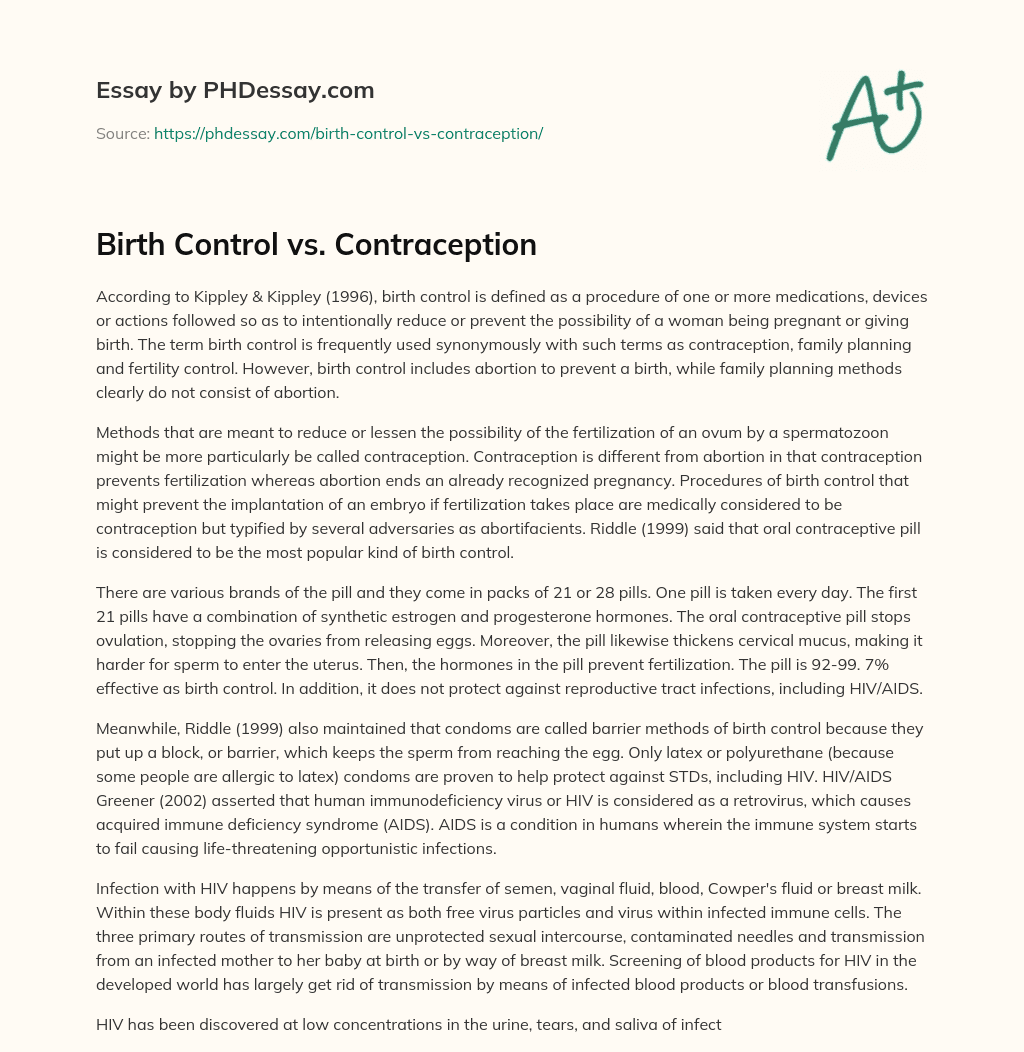 Birth Control vs. Contraception - PHDessay.com