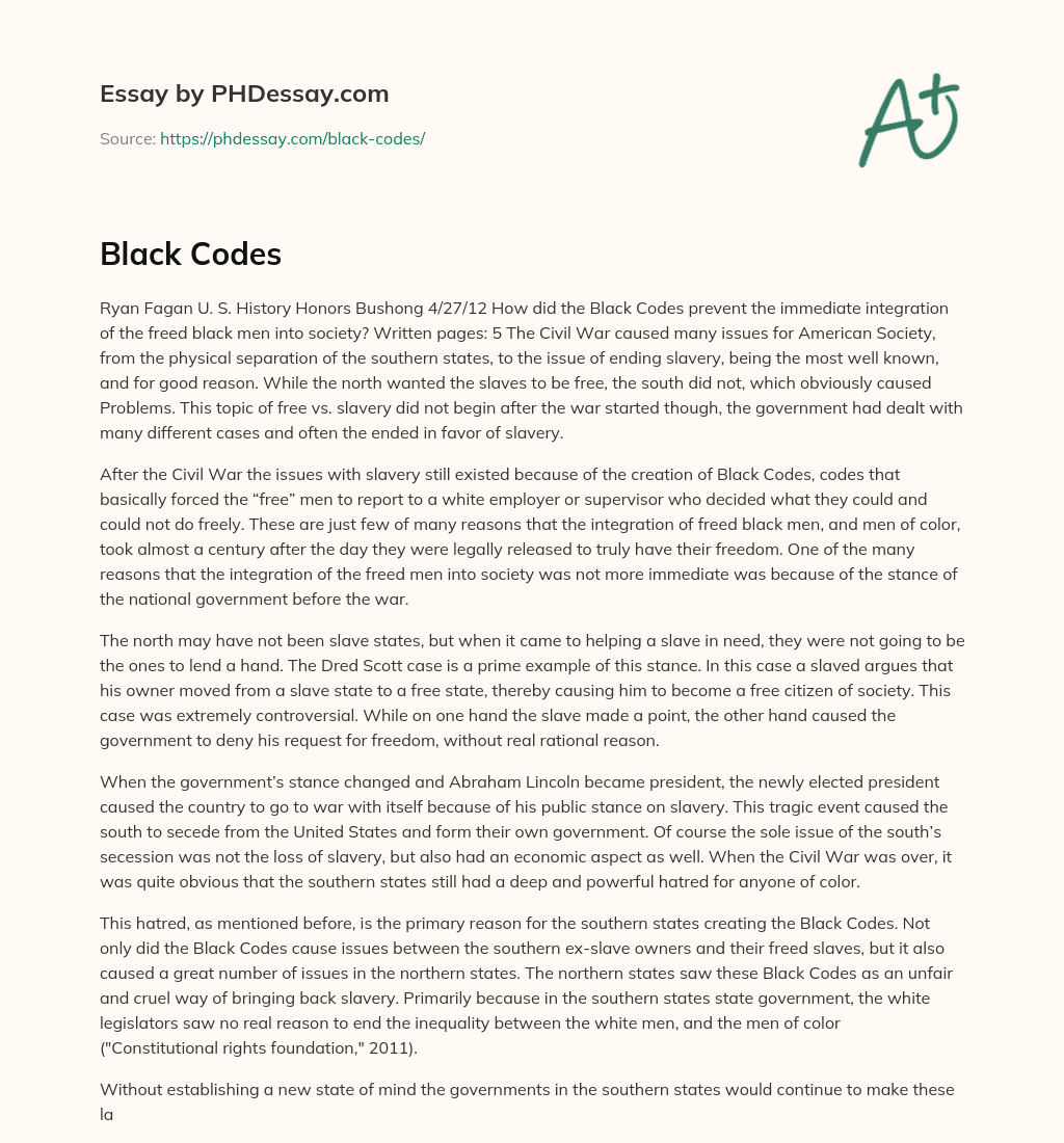 Black Codes - PHDessay.com