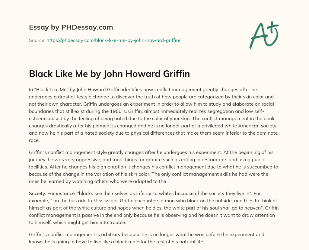 Black Like Me by John Howard Griffin - PHDessay.com