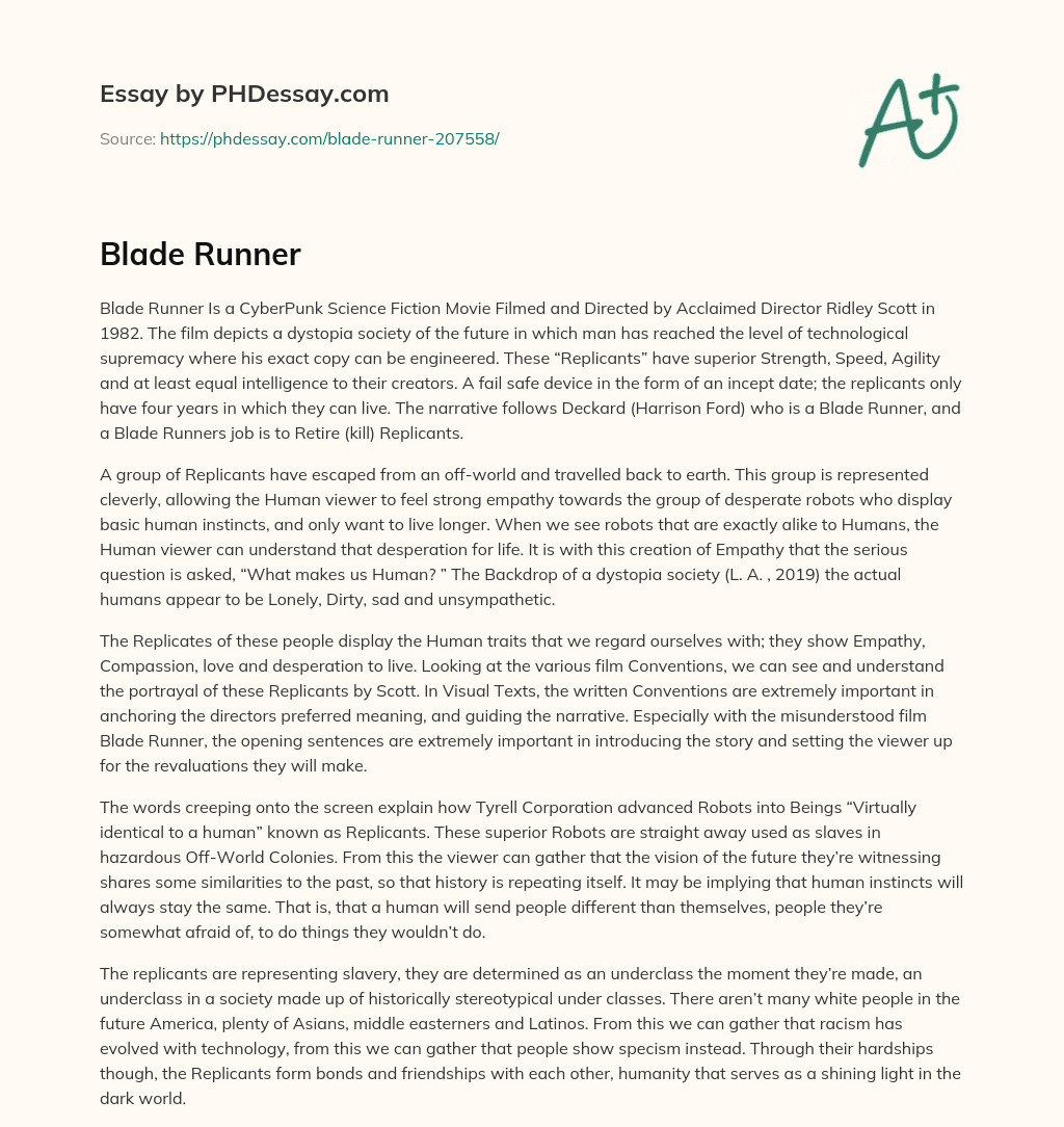 Blade Runner - PHDessay.com