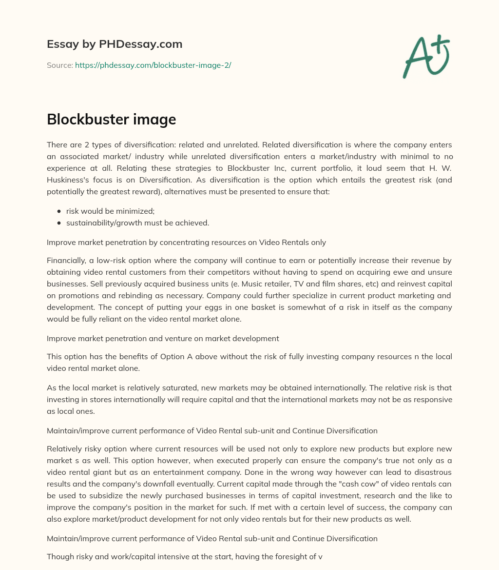 Blockbuster Image Case Study Example - PHDessay.com