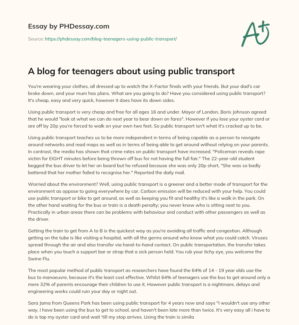 A blog for teenagers about using public transport - PHDessay.com