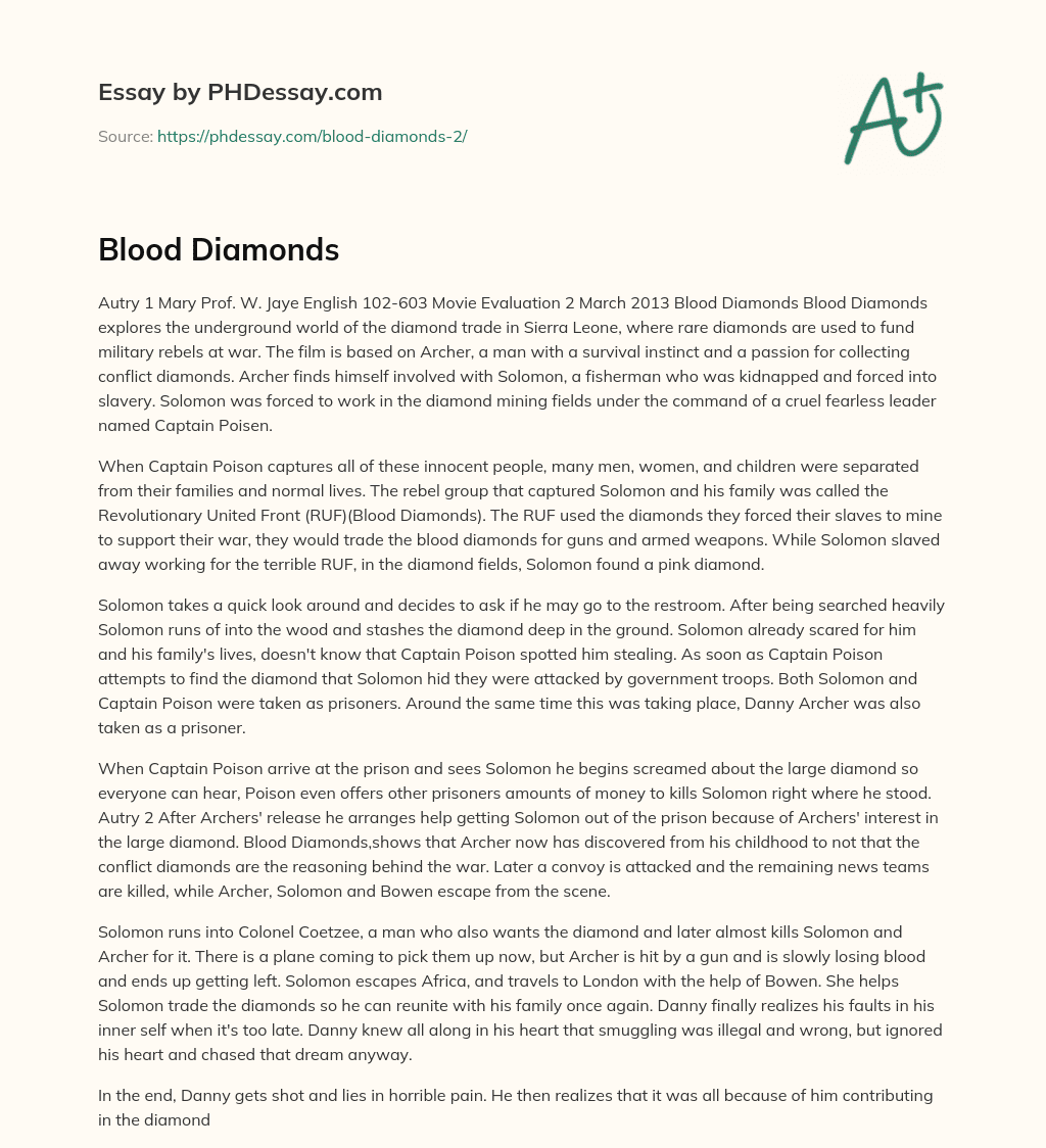 Blood Diamonds - PHDessay.com