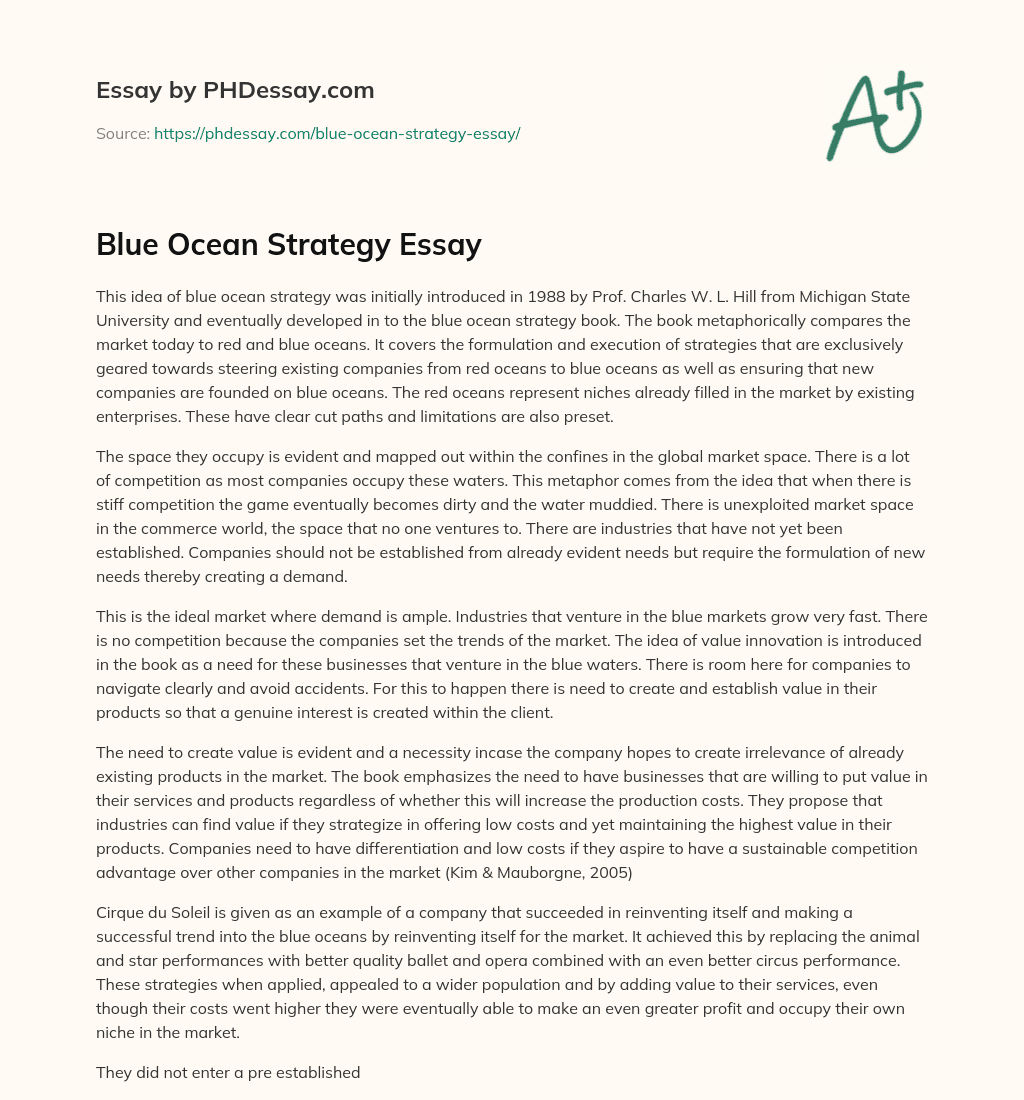 Blue Ocean Strategy Essay - PHDessay.com