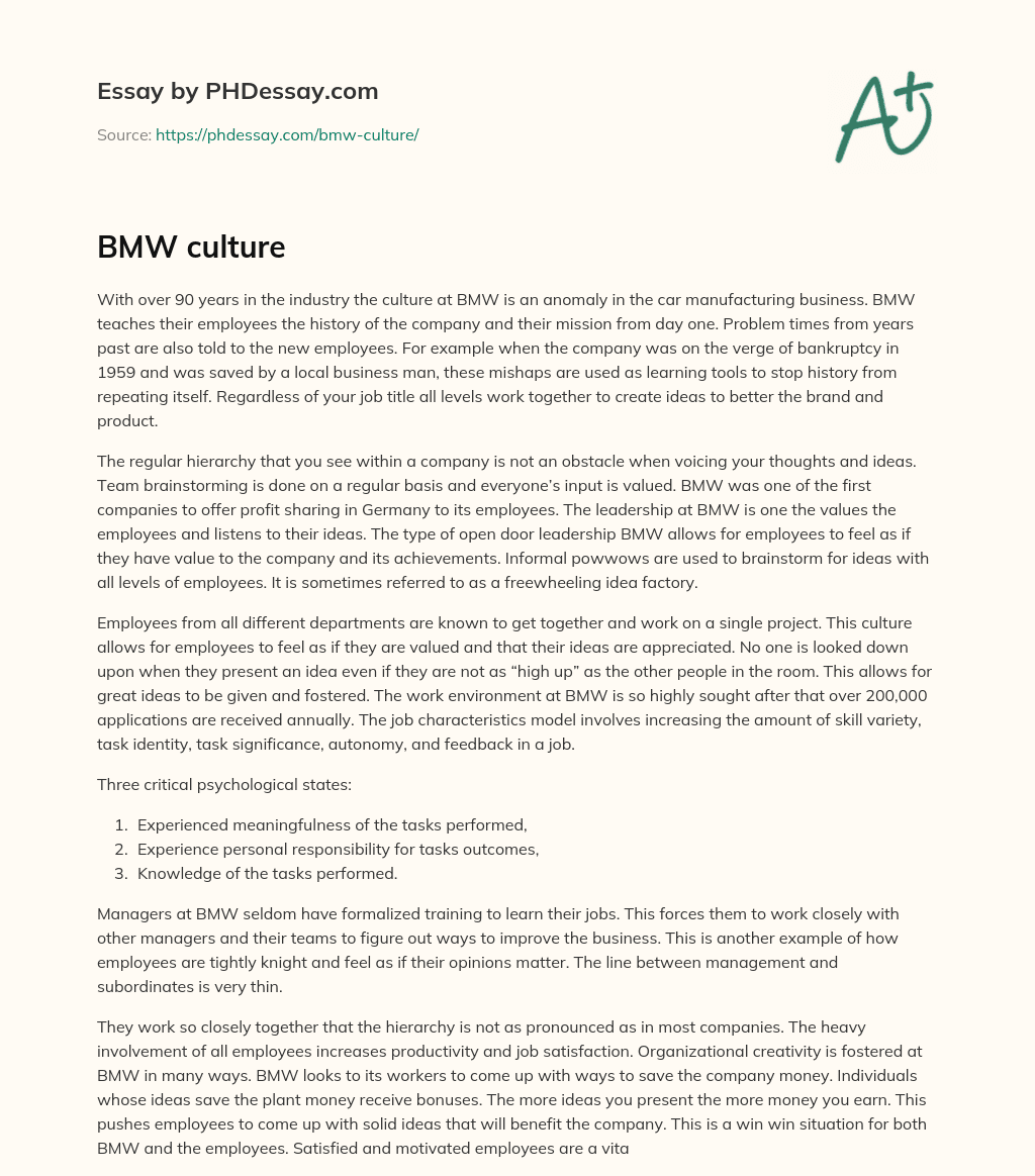 BMW culture - PHDessay.com