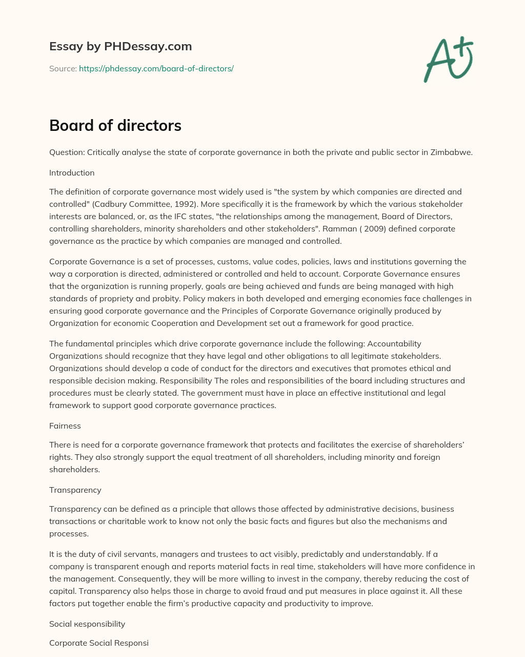 Board of directors - PHDessay.com