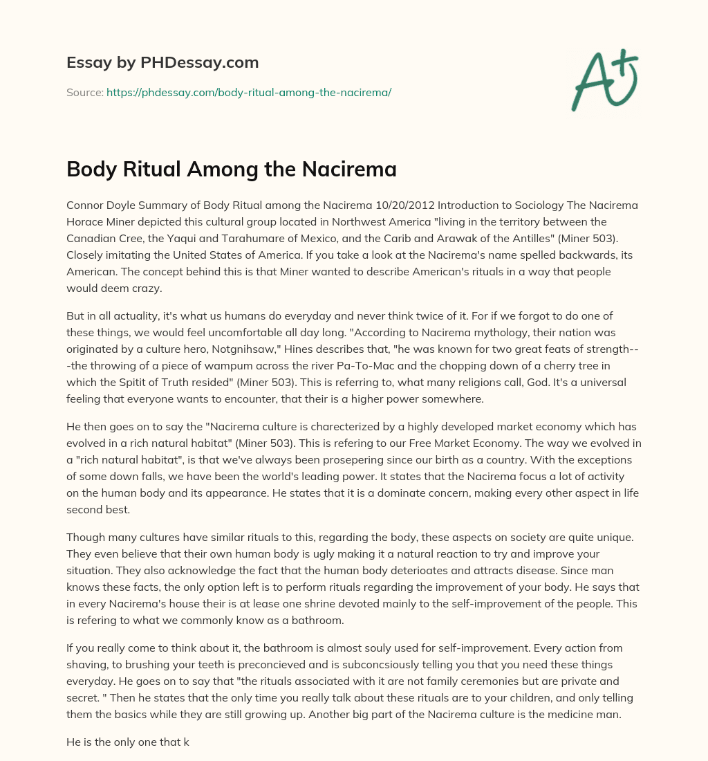 Body Ritual Among the Nacirema - PHDessay.com