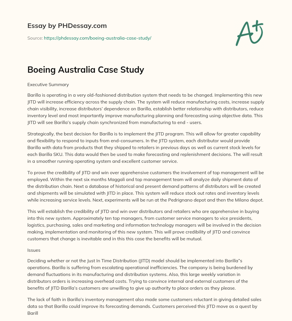 Boeing Australia Case Study - PHDessay.com