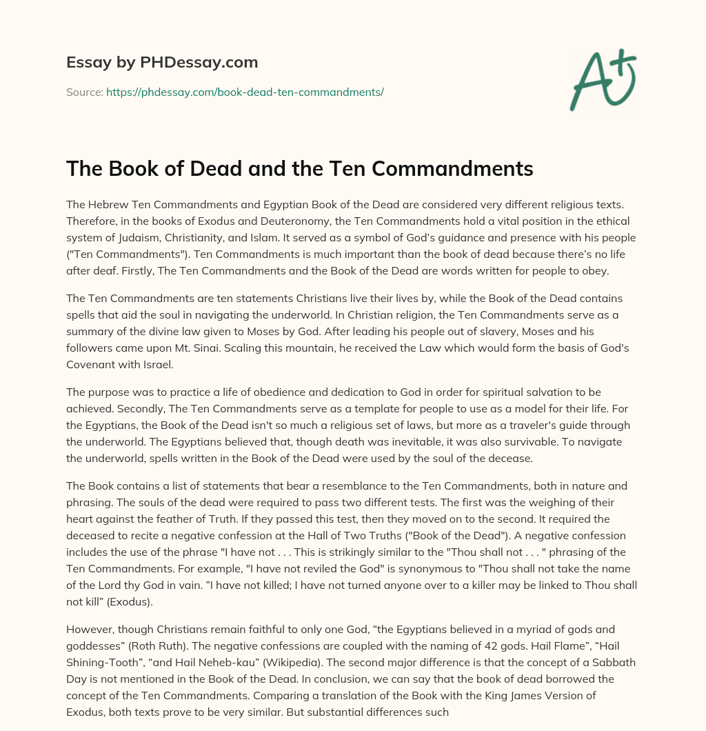 The Book of Dead and the Ten Commandments (500 Words) - PHDessay.com