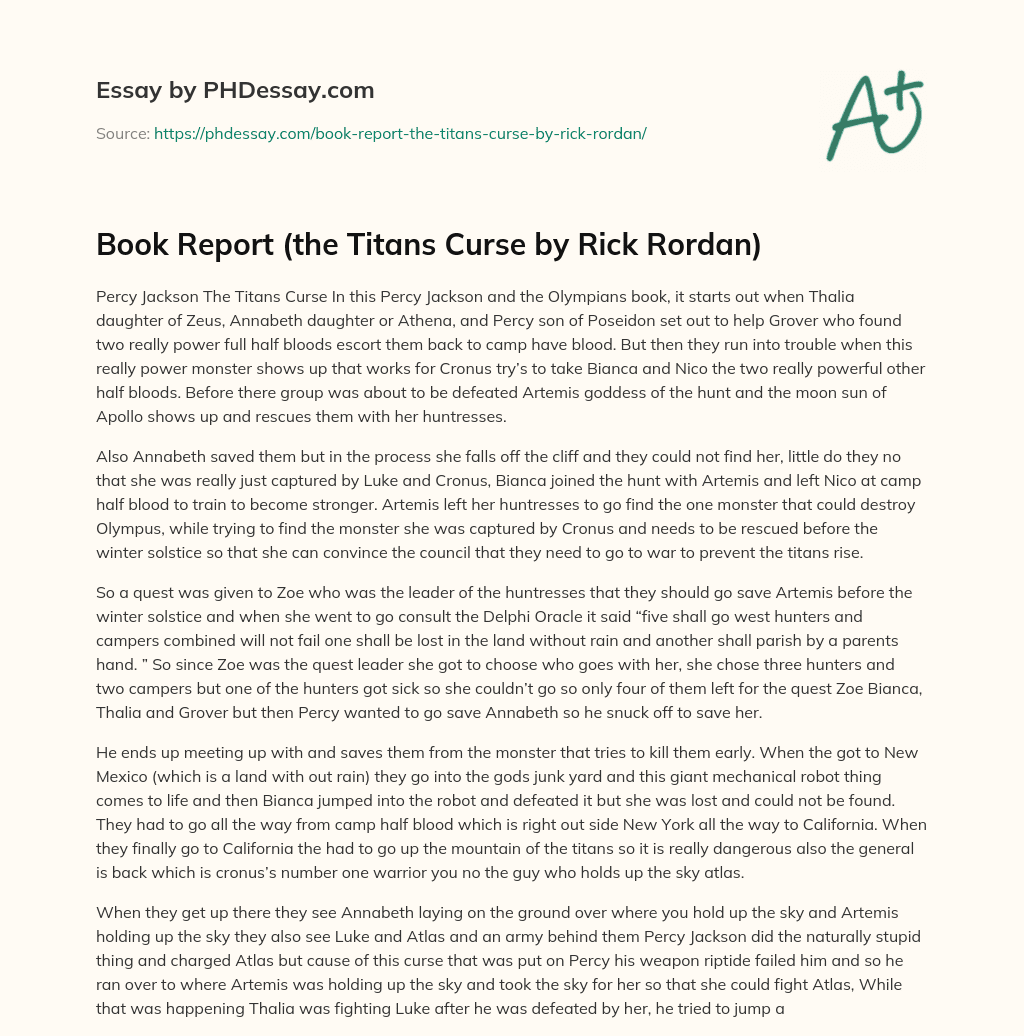 Book Report (the Titans Curse by Rick Rordan) - PHDessay.com